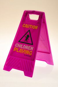 children playing safety sign for yards and driveways (double-sided, purple) - caution, children playing