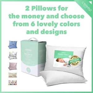 Celeep Polyester Toddler Pillows Set, 13x18 Inches - Perfect Size - Soft Organic Toddler Bedding - Kids Pillows for Sleeping & Nap Time - Vaccum Sealed Small Pillow, White, 2 Count (Pack of 1)