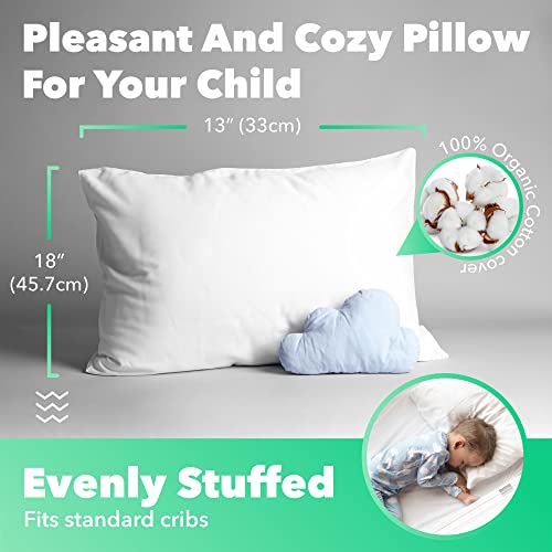 Celeep Polyester Toddler Pillows Set, 13x18 Inches - Perfect Size - Soft Organic Toddler Bedding - Kids Pillows for Sleeping & Nap Time - Vaccum Sealed Small Pillow, White, 2 Count (Pack of 1)