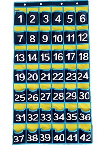 Classroom Numbered Pocket Charts Graphing Calculator Storage Cell Phones Holder 42 Pockets Royal Blue