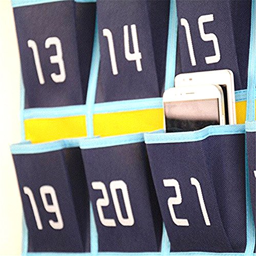 Classroom Numbered Pocket Charts Graphing Calculator Storage Cell Phones Holder 42 Pockets Royal Blue