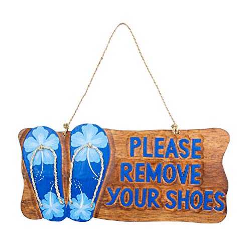 Beachcombers Please Remove Your Shoes Flip Flops Sign Welcome Door Décor Decoration Hanging Wall Art Plaque Brown