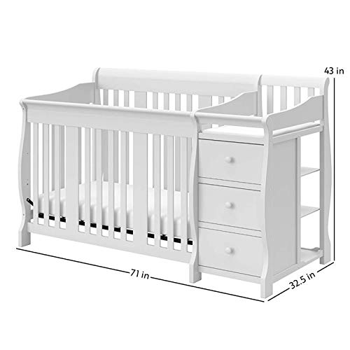 Pemberly Row 4-in-1 Convertible Crib and Changing Table Combo in White, Three Level Adjustable Mattress Height, Easily Converts to Toddler Bed or Day Bed