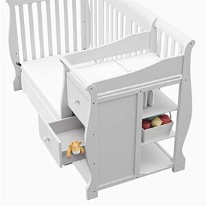 Pemberly Row 4-in-1 Convertible Crib and Changing Table Combo in White, Three Level Adjustable Mattress Height, Easily Converts to Toddler Bed or Day Bed