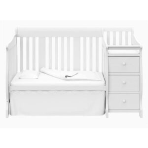 Pemberly Row 4-in-1 Convertible Crib and Changing Table Combo in White, Three Level Adjustable Mattress Height, Easily Converts to Toddler Bed or Day Bed