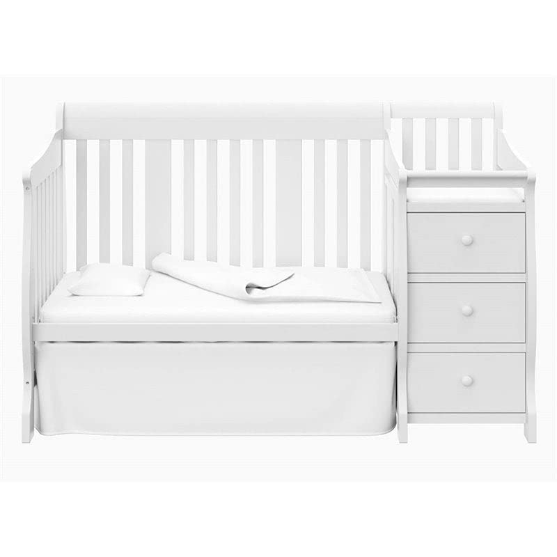 Pemberly Row 4-in-1 Convertible Crib and Changing Table Combo in White, Three Level Adjustable Mattress Height, Easily Converts to Toddler Bed or Day Bed