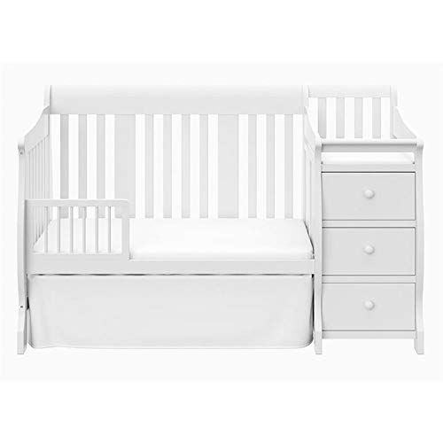 Pemberly Row 4-in-1 Convertible Crib and Changing Table Combo in White, Three Level Adjustable Mattress Height, Easily Converts to Toddler Bed or Day Bed