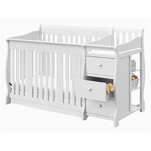 Pemberly Row 4-in-1 Convertible Crib and Changing Table Combo in White, Three Level Adjustable Mattress Height, Easily Converts to Toddler Bed or Day Bed