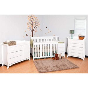 Pemberly Row 4-in-1 Convertible Crib and Changing Table Combo in White, Three Level Adjustable Mattress Height, Easily Converts to Toddler Bed or Day Bed