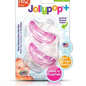 RaZbaby JollyPop Baby Pacifier Plus, 3m+, Pink, Double Pack