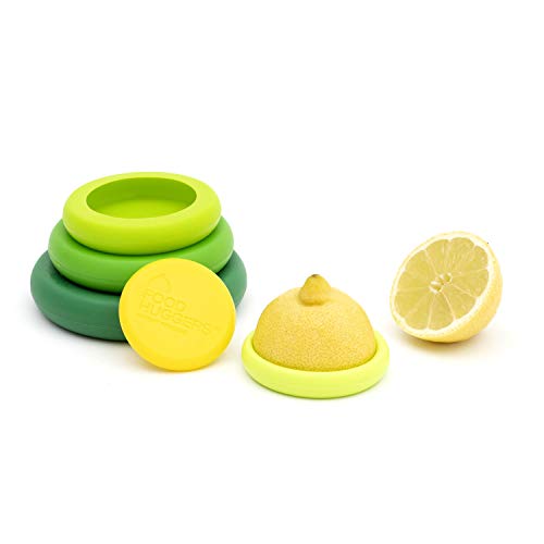 Food Huggers 5pc Reusable Silicone Food Savers | BPA Free & Dishwasher Safe | Fruit & Vegetable Produce Storage for Onion, Tomato, Lemon, Banana, Cans & More | Round, Fresh Greens