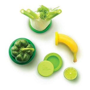 food huggers 5pc reusable silicone food savers | bpa free & dishwasher safe | fruit & vegetable produce storage for onion, tomato, lemon, banana, cans & more | round, fresh greens