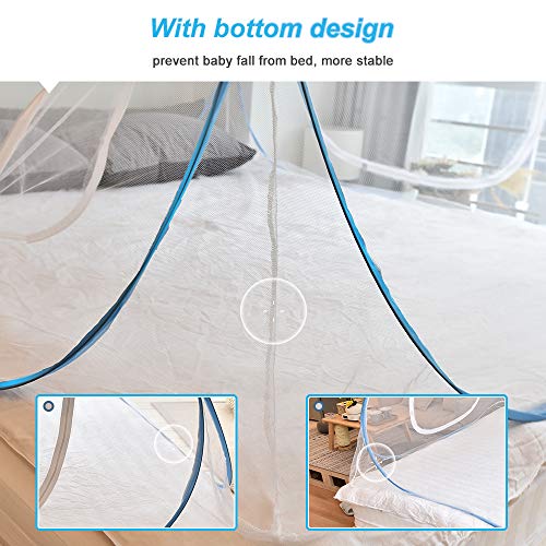 Mosquito Net Pop Up with Net Bottom Ultra Large Bed Canopy Tent Portable with 2 Entries Folding Design Bed Netting for Bedroom, Camping, 79 x71x59 inch