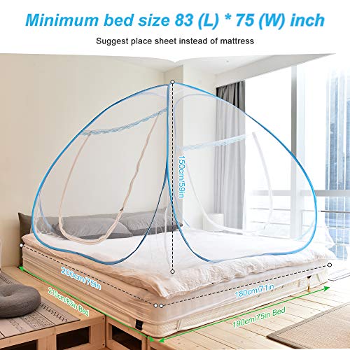 Mosquito Net Pop Up with Net Bottom Ultra Large Bed Canopy Tent Portable with 2 Entries Folding Design Bed Netting for Bedroom, Camping, 79 x71x59 inch