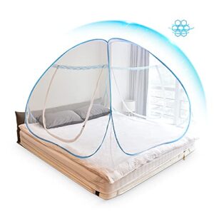 Mosquito Net Pop Up with Net Bottom Ultra Large Bed Canopy Tent Portable with 2 Entries Folding Design Bed Netting for Bedroom, Camping, 79 x71x59 inch