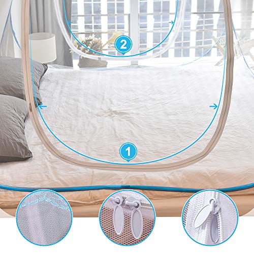 Mosquito Net Pop Up with Net Bottom Ultra Large Bed Canopy Tent Portable with 2 Entries Folding Design Bed Netting for Bedroom, Camping, 79 x71x59 inch