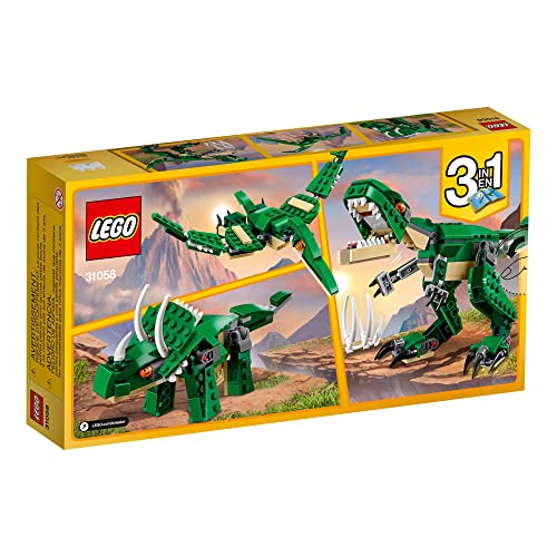 LEGO Creator Mighty Dinosaur Toy 31058, 3 in 1 Model, T. rex, Triceratops and Pterodactyl Dinosaur Figures, Gifts for 7-12 Year Old Boys & Girls