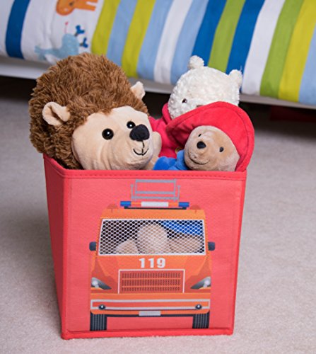 Clever Creations Collapsible Storage Organizer, Perfect Vehicle Themed Toy Chest for Storing Books, Shoes, Games and More, Fire Truck