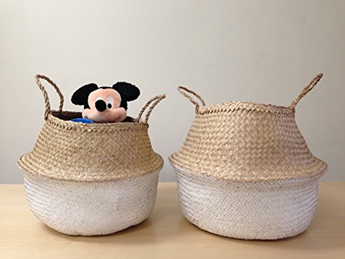 Dipped White Sea Grass Belly Basket Panier Boule Storage Nursery Toy Laundry Easter (Medium)