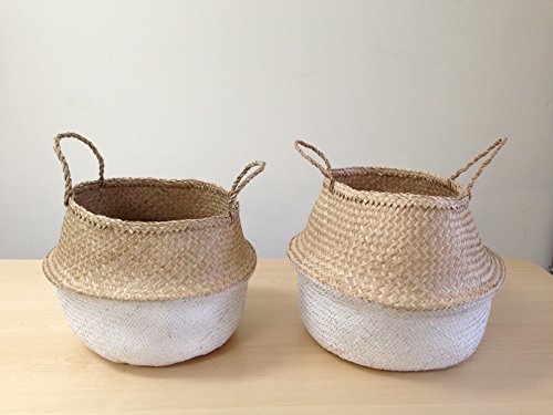 Dipped White Sea Grass Belly Basket Panier Boule Storage Nursery Toy Laundry Easter (Medium)