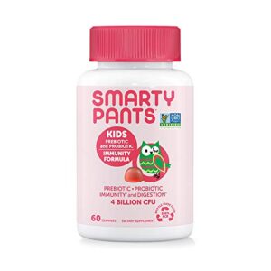 smartypants kids probiotic immunity gummies: prebiotics & probiotics for immune support & digestive comfort, strawberry crème flavor, 60 gummy vitamins, 30 day supply, no refrigeration required