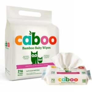 caboo tree-free bamboo baby wipes, eco-friendly naturally derived baby wipes for sensitive skin, 3 resealable peel tab travel packs, 72 wipes per pack, total of 216 wipes