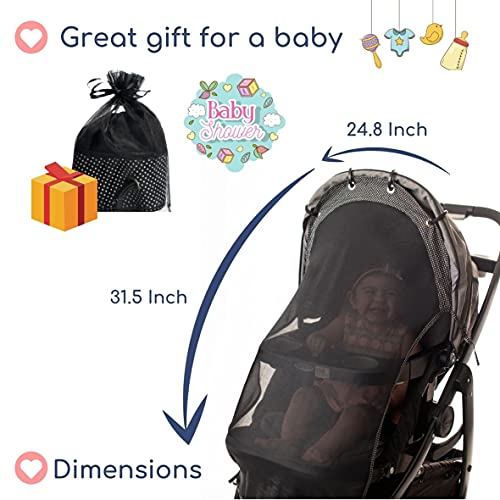 Stroller Sun Shade (Large) - Universal Adjustable SPF 30+ Sunshade with See Through, Sun Shade for Strollers, Canopy Stroller Sun Shade, Stroller Sun Shade Extender, Shade Cover for Stroller, IntiMom