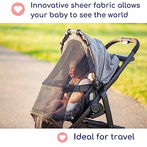 Stroller Sun Shade (Large) - Universal Adjustable SPF 30+ Sunshade with See Through, Sun Shade for Strollers, Canopy Stroller Sun Shade, Stroller Sun Shade Extender, Shade Cover for Stroller, IntiMom