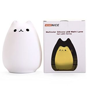 WoneNice Portable Cute Kitty Silicone Night Lamp,USB Rechargeable Children Night Light with Warm White & 7-Color Breathing Modes, Touch Sensor Control, Gift for Women Teen Girls Kids Toddler Baby