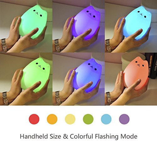 WoneNice Portable Cute Kitty Silicone Night Lamp,USB Rechargeable Children Night Light with Warm White & 7-Color Breathing Modes, Touch Sensor Control, Gift for Women Teen Girls Kids Toddler Baby