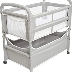 Arm’s Reach Clear-Vue Co-Sleeper Bedside Bassinet Featuring Clear Mesh Panels with Fold-Down Side, Large Attached Storage Basket, 4 Wheels, and Height-Adjustable Legs