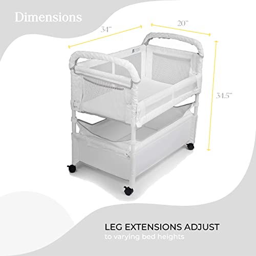 Arm’s Reach Clear-Vue Co-Sleeper Bedside Bassinet Featuring Clear Mesh Panels with Fold-Down Side, Large Attached Storage Basket, 4 Wheels, and Height-Adjustable Legs