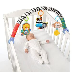 vx-star baby travel play arch stroller/crib accessory,cloth animmal toy and pram activity bar with rattle/squeak/teethers(stripe)