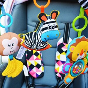 VX-star Baby Travel Play Arch Stroller/Crib Accessory,Cloth Animmal Toy and Pram Activity Bar with Rattle/Squeak/Teethers(Stripe)