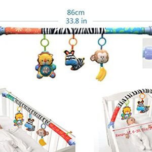 VX-star Baby Travel Play Arch Stroller/Crib Accessory,Cloth Animmal Toy and Pram Activity Bar with Rattle/Squeak/Teethers(Stripe)