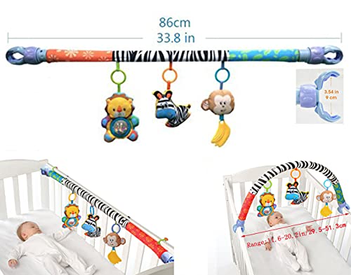 VX-star Baby Travel Play Arch Stroller/Crib Accessory,Cloth Animmal Toy and Pram Activity Bar with Rattle/Squeak/Teethers(Stripe)