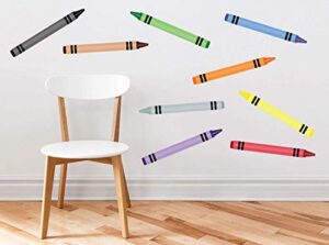 sunny decals large crayon wall decals - set of 9 removable fabric kids wall stickers (16 inches long)