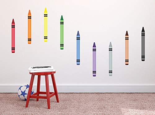 Sunny Decals Large Crayon Wall Decals - Set of 9 Removable Fabric Kids Wall Stickers (16 Inches Long)