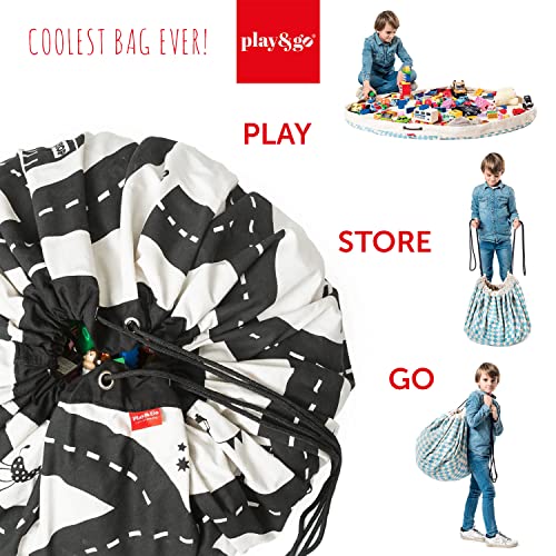 Play & Go Drawstring Play Mat Storage Bag for Children - Kids Toy Storage Organizer - Drawstring Toy Bag - Large 55" Play Mat for Toddlers Toys and Bag for Storage - Roadmap