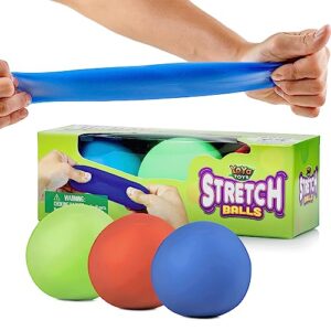 yoya toys pull, stretch and squeeze stress balls - 3 balls, elastic sensory balls for stress and anxiety relief, autism and special needs toys, calming fidgets for kids and adults, ideal for classroom