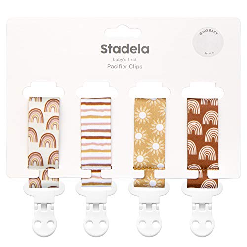 Stadela Baby Pacifier Clip Leash Soothie Holder Unisex for Girl or Boy 4 Pack Gift Set Universal Fit (Boho Baby)