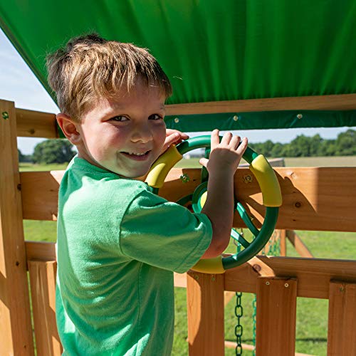 Backyard Discovery Mount McKinley All Cedar Wood Swing Set, Playground for All Kids Age 3-10, Rock Wall, Wave Slide, Fort, Double Rock Climber and Rope