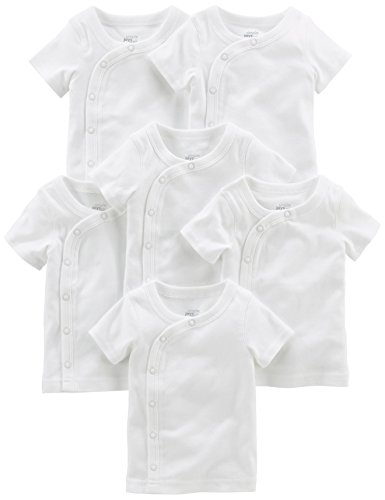 Simple Joys by Carter's Unisex Babies' Side-Snap Short-Sleeve Shirt, Pack of 6, White, 0-3 Months