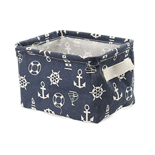 Orino Waterproof Nursery Nautical Fabric Small Storage Baskets Beach Anchor Theme Collapsible Portable Storage Bins with Handle for Cloth, Toys, Books, Sundries, Set of 3