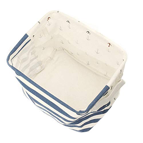 Orino Waterproof Nursery Nautical Fabric Small Storage Baskets Beach Anchor Theme Collapsible Portable Storage Bins with Handle for Cloth, Toys, Books, Sundries, Set of 3