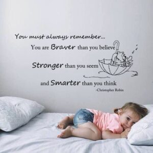 wall decals quote winnie pooh braver stronger smarter vinyl sticker baby boy girl bedroom nursery home decor l343 (35x17)