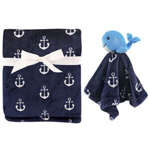 hudson baby unisex baby plush blanket with security blanket, whale, one size