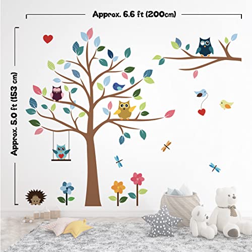 TIMBER ARTBOX Cheerful Safari Nursery Wall Decor – Woodland Jungle Wall Decals with Owls & Tree – Cute Animal Stickers for Kids Room, Baby Boys and Girls Bedroom, Classroom & Daycare Decorations