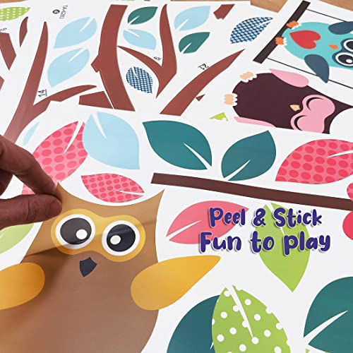 TIMBER ARTBOX Cheerful Safari Nursery Wall Decor – Woodland Jungle Wall Decals with Owls & Tree – Cute Animal Stickers for Kids Room, Baby Boys and Girls Bedroom, Classroom & Daycare Decorations