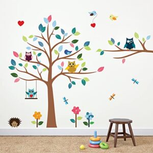 TIMBER ARTBOX Cheerful Safari Nursery Wall Decor – Woodland Jungle Wall Decals with Owls & Tree – Cute Animal Stickers for Kids Room, Baby Boys and Girls Bedroom, Classroom & Daycare Decorations